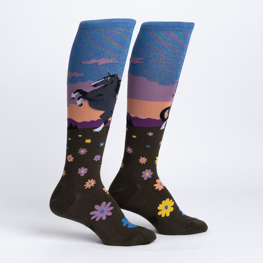 Black Beauty Horse Women's Knee High Shimmer Socks