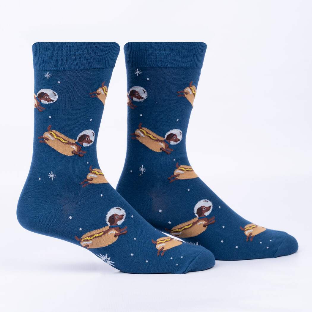 Weiner Dogs Dachshund, in Space! Men's Crew Socks - Glow in the dark D